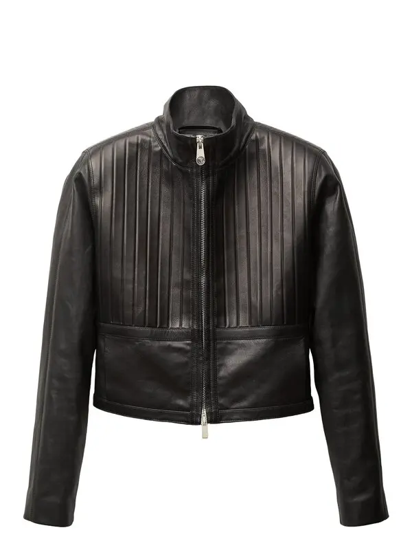 Versace Leather Blouson Jacket With Embossed Details - Black