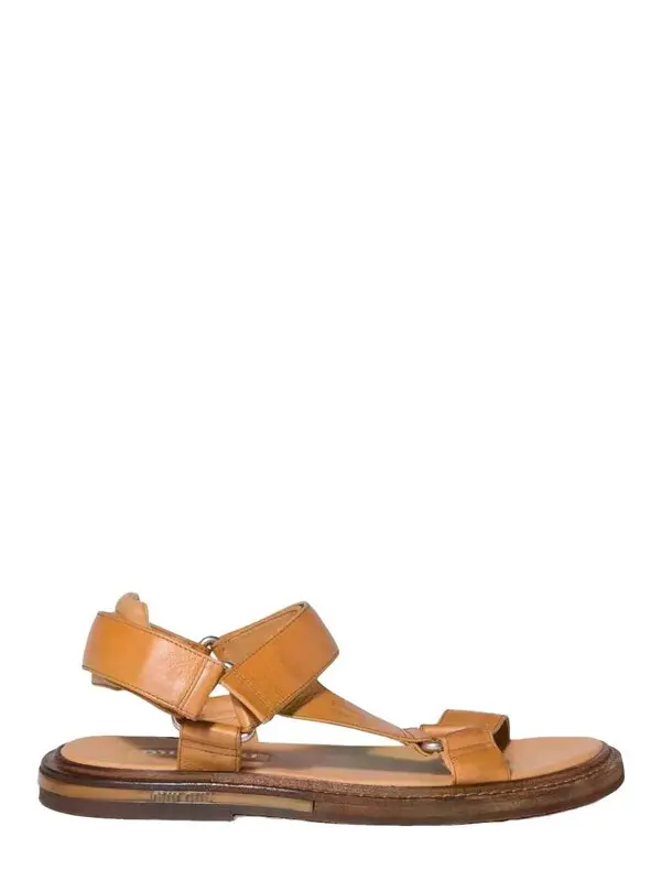 Miu Miu Leather Sandals With Embossed Logo Detail - Neutrals