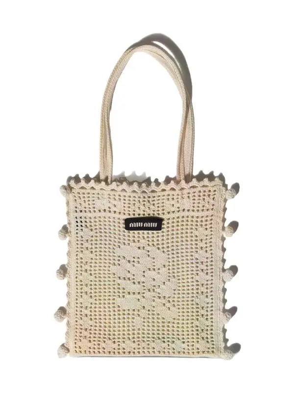 Miu Miu Cotton Crochet Handbag - Neutrals