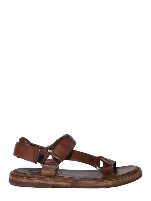 Miu Miu Leather Sandals With Embossed Logo - Brown