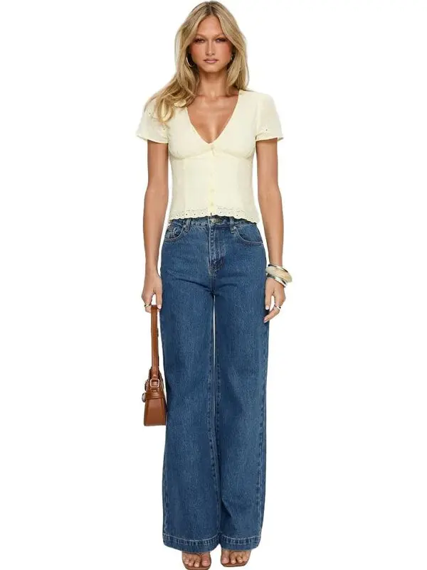 Princess Polly Goldie High Waist Wide Leg Jeans - Mid Blue Wash