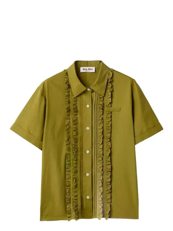 Miu Miu Cotton Poplin Shirt With Ruffle Detail - Green