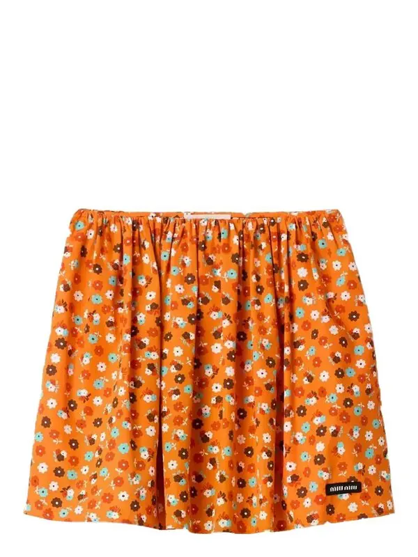 Miu Miu Floral Print Cotton Poplin Skirt - Orange