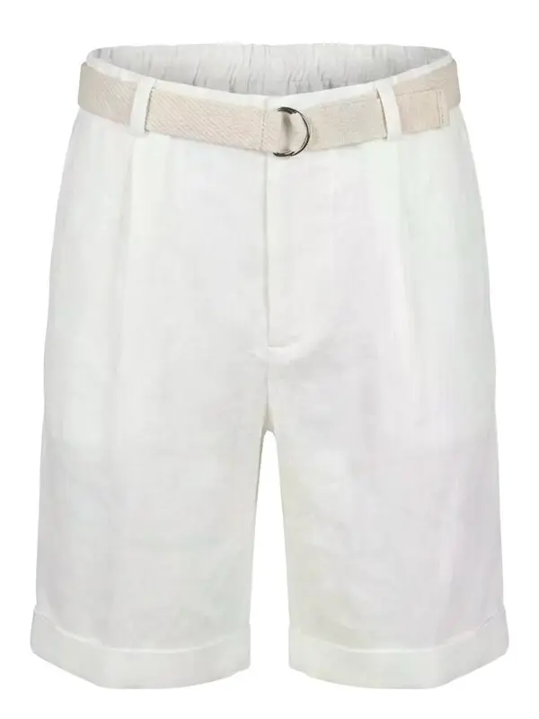 DRUMOHR Belted Pleated Linen Shorts - White