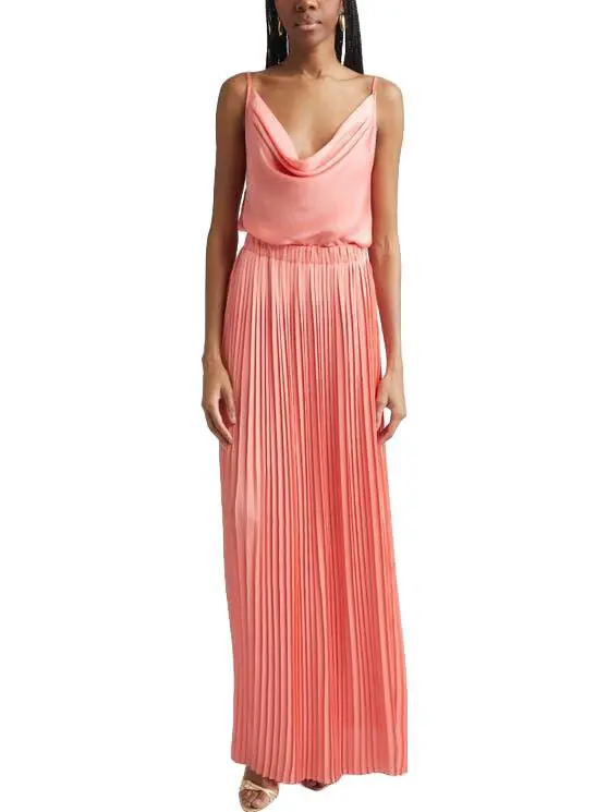 Ramy Brook Adalyn Cowl Neck Pleated Maxi Dress - Coral