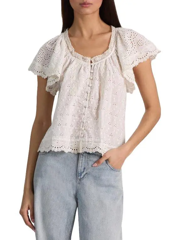 Alice + Olivia Odette Eyelet Lace Top - Off White
