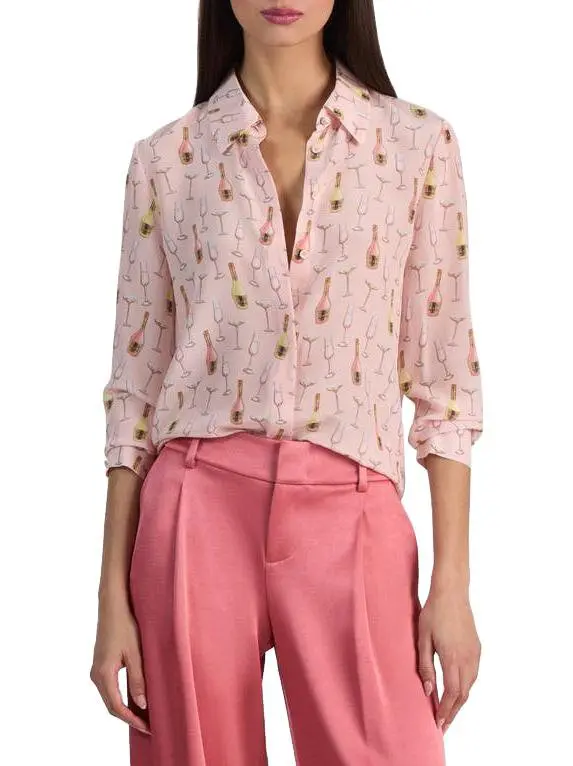 Alice + Olivia Willa Print Silk Button-up Shirt - Champagne Pop