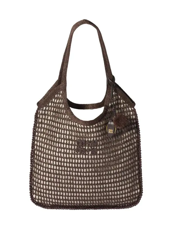 Miu Miu Raffia Crochet Top Handle Bag - Cocoa Brown