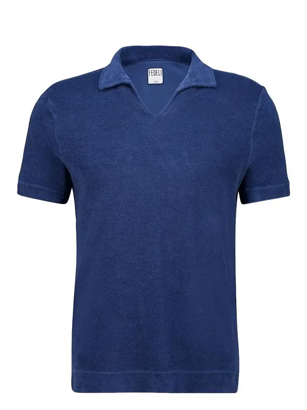 Fedeli Navy Peter Terry Cotton Polo - Blue
