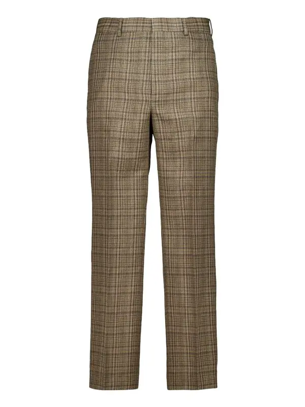 Auralee Dark Check Silk Linen Trousers - Brown