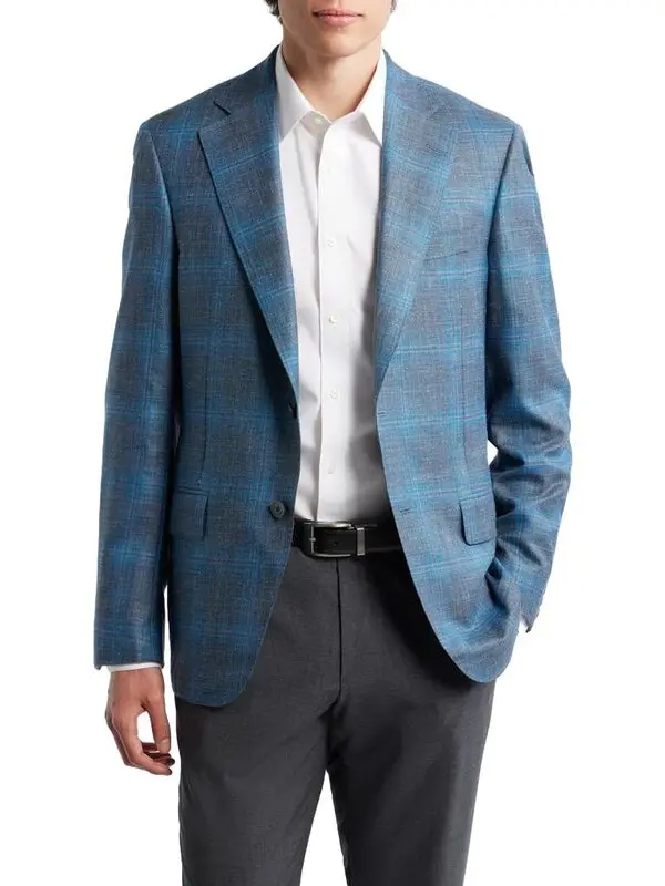 HERITAGE GOLD Blue Plaid Wool Blend Sport Coat - Teal