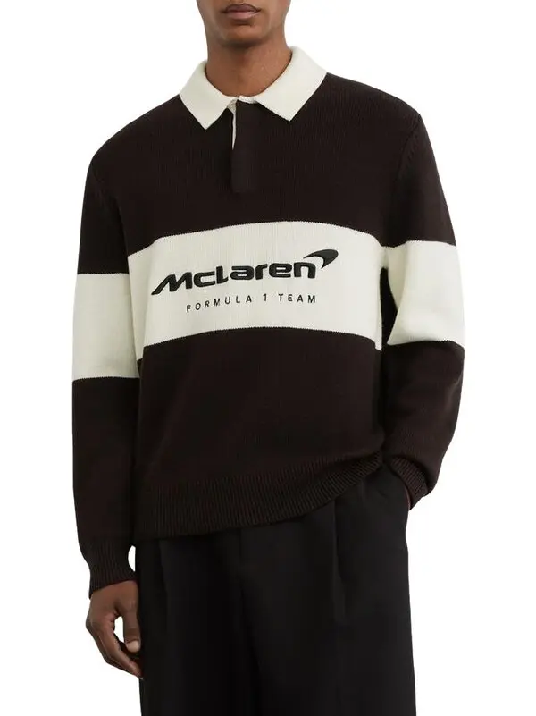 REISS Elson Wool Rugby Shirt - Chocolate Brown