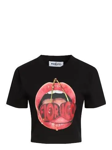 Fiorucci Cotton Elastane Graphic Crop T-shirt - Black