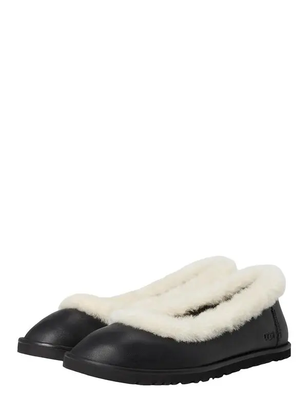 UGG Zora Leather Ballet Flat Shoes - Black