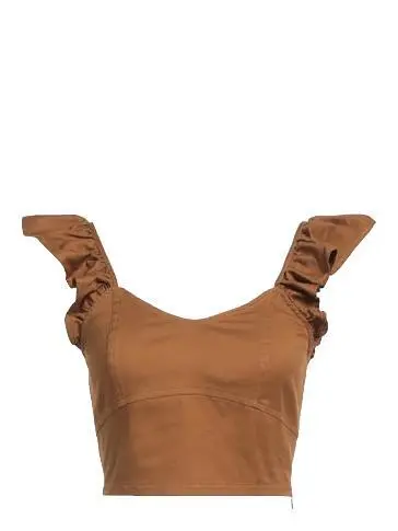 Liu Jo Cotton Elastane Crop Top With Ruffles - Beige
