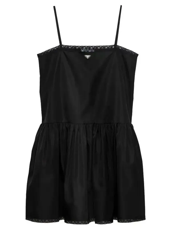 Prada Re-nylon Mini Dress With Lace Trim - Black