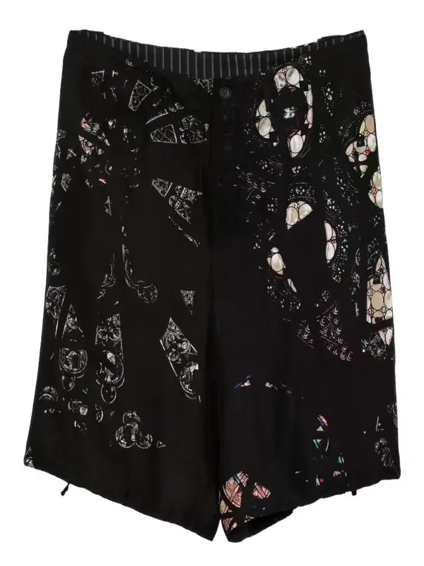 Yohji Yamamoto Graphic Print Wide-leg Shorts - Black