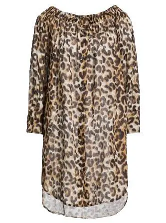 DEPARTMENT 5 Leopard Print Ramie Mini Shirt Dress - Brown
