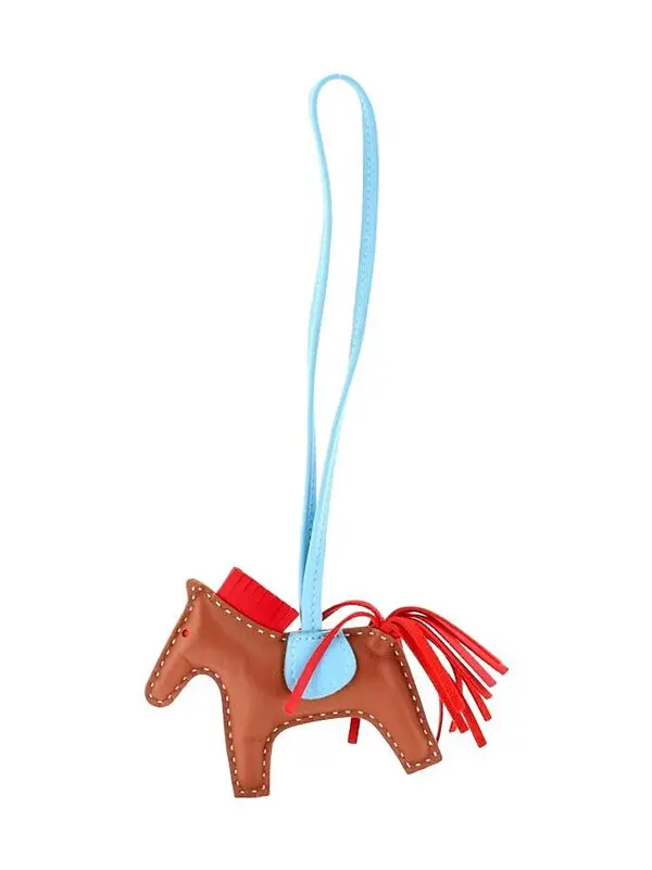 Hermès Pm Grigri Rodeo Bag Charm Leather - Brown/ Blue/ Brown/ Red