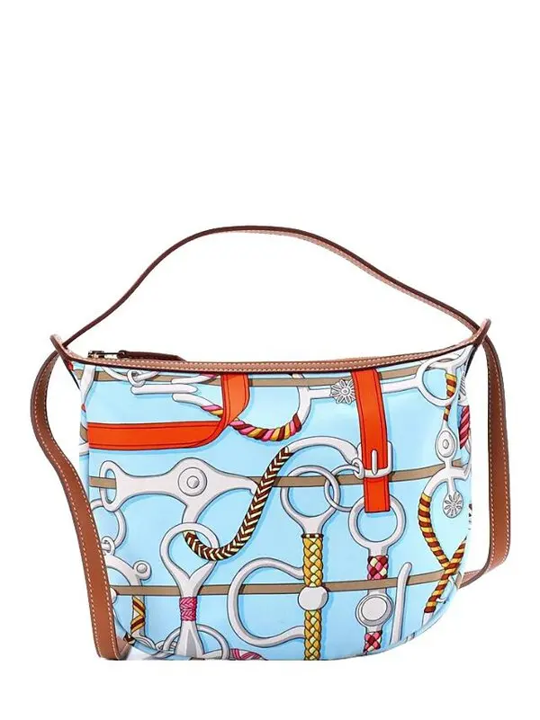 Hermès Sursoie To Go Pouch Printed Silk And Leather - Blue