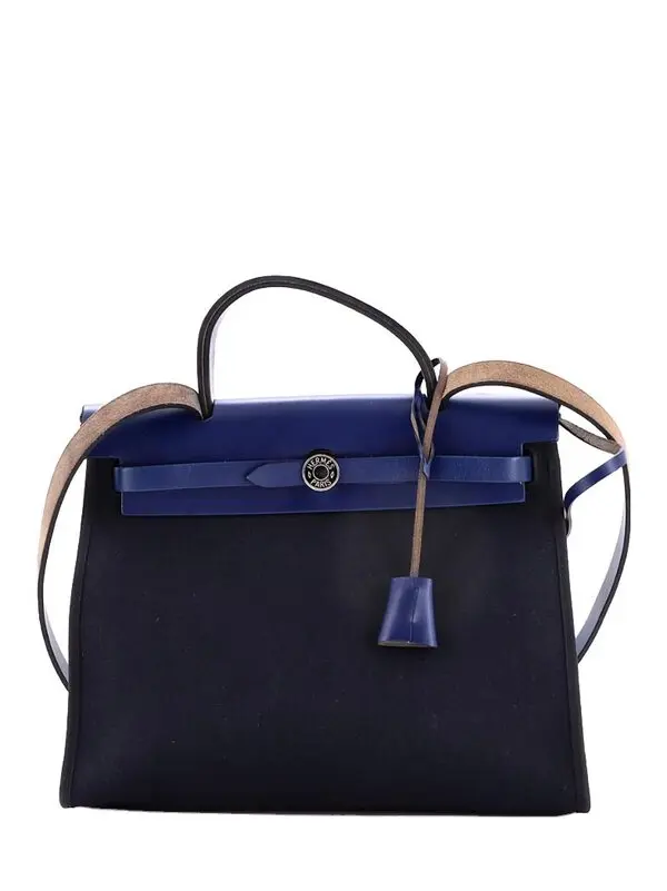 Hermès 31 Herbag Zip Leather And Toile - Black/ Black/ Blue
