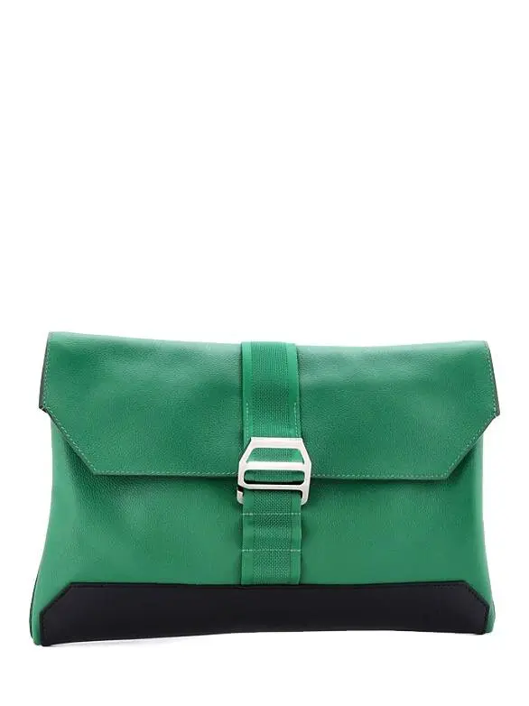 Hermès Cityslide Clutch Leather With Nylon - Green/ Black/ Green