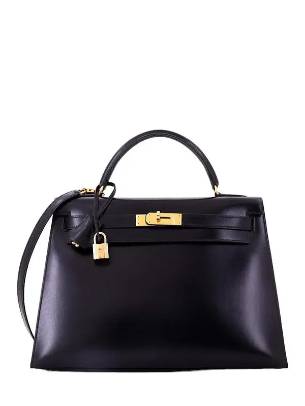 Hermès Kelly 32 Handbag Black Box Calf With Gold Hardware - Noir