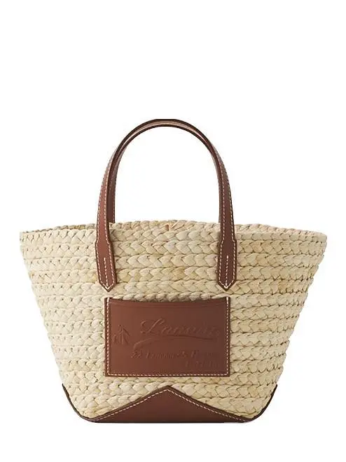 LANVIN Small Catch Basket In Woven Straw And Leather - Ecru/cognac Leather Trim.