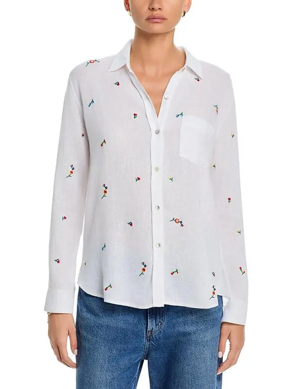 Rails Charli Embroidered Linen Blend Shirt - Wild Flower Embroidery