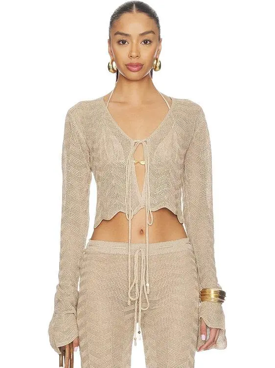 BANANHOT Corin Cardigan In Metallic Gold - Sand Gold