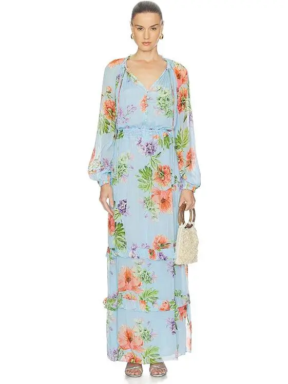 Hemant & Nandita Floral Print Maxi Kaftan With Slip - Blue