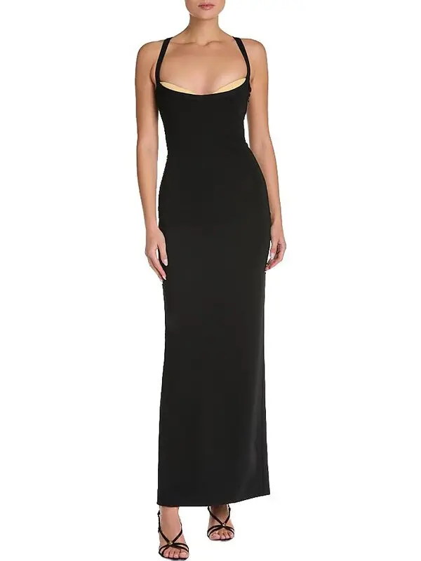 Versace Black Jersey Maxi Dress With Silk Trim - Black/banana