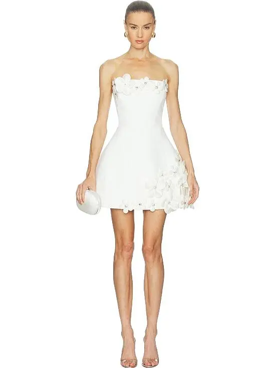 BRONX AND BRONCO Estelle Strapless Mini Dress With Floral Appliques - White