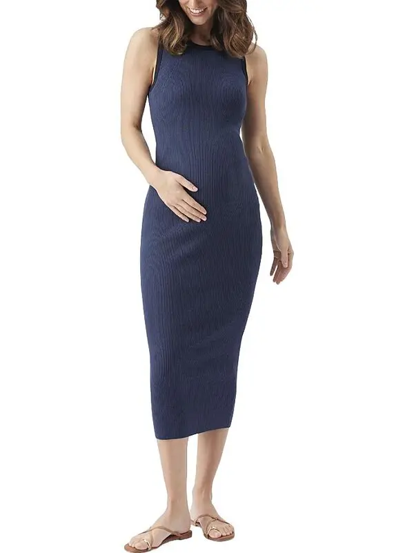 RIPE MATERNITY Noa Rib Knit Midi Nursing Dress - Indigo/navy