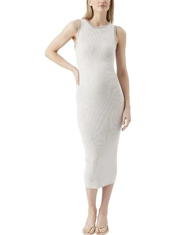 RIPE MATERNITY Noa Rib Knit Midi Nursing Dress - Natural/taupe