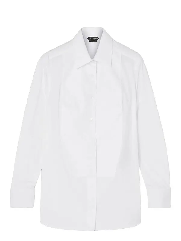 TOM FORD Cotton Poplin Jacquard Trim Shirt - White