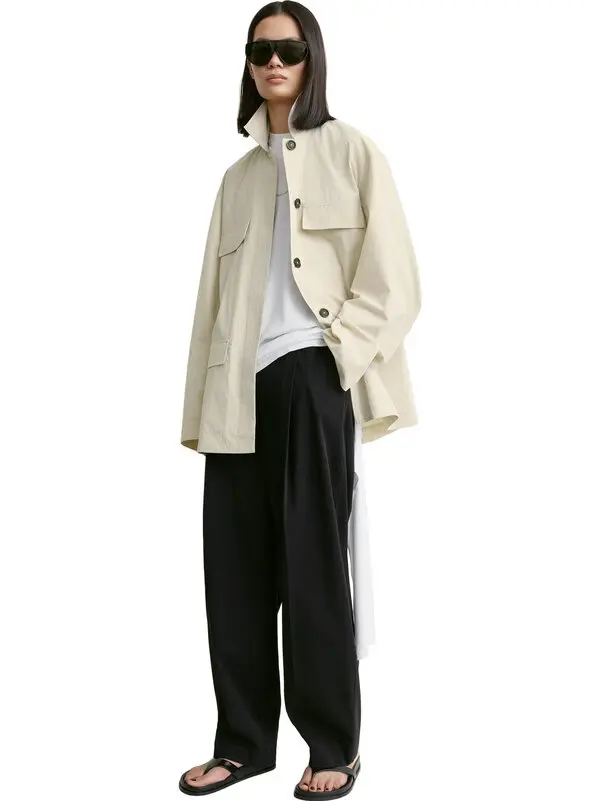 TOTEME Oversized Cotton Twill Utility Jacket With Drawstring - Oyster
