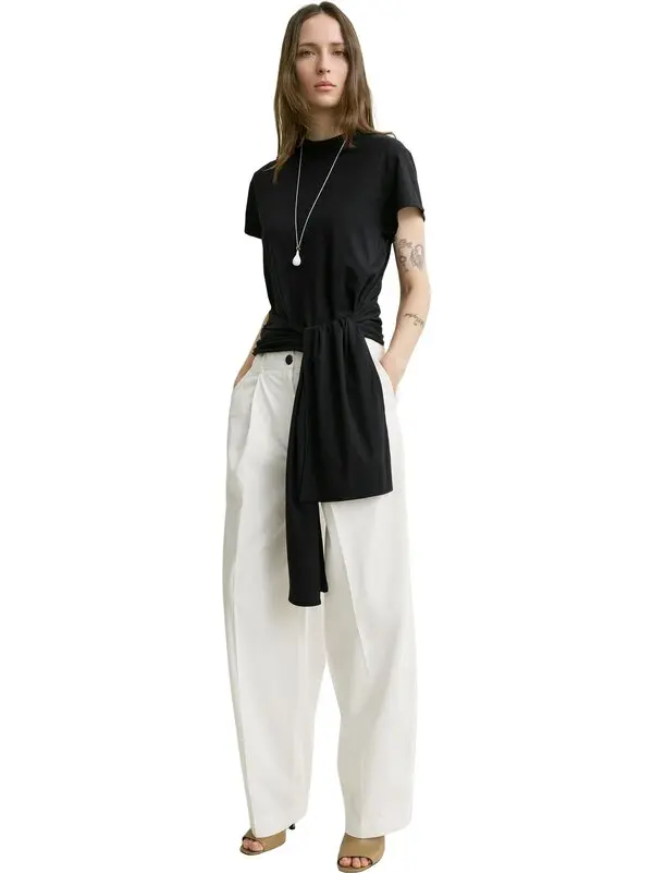 TOTEME Single Pleat Cotton Wide-leg Trousers - White