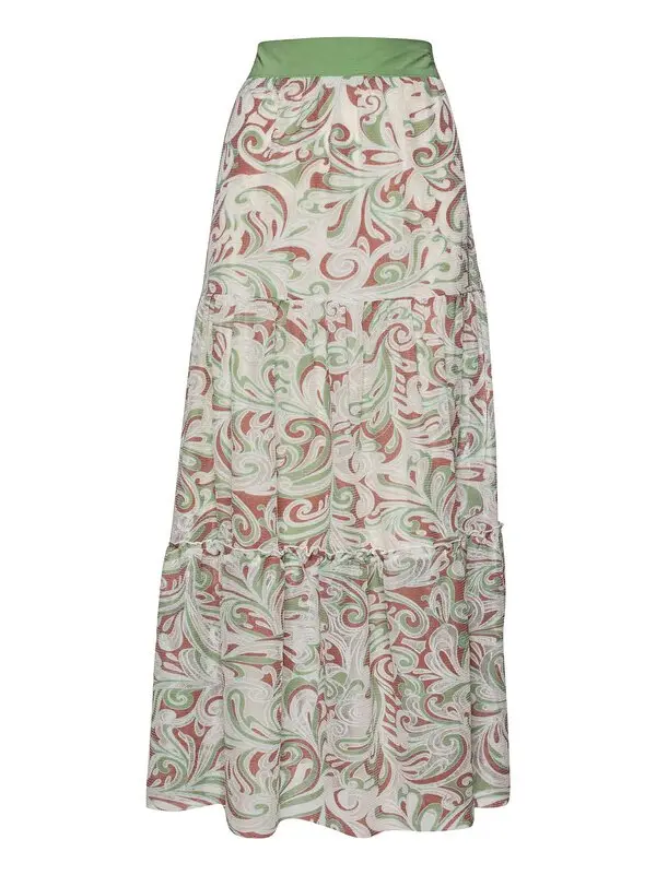 CONQUISTA Paisley A-line Maxi Skirt - Beige/green/red