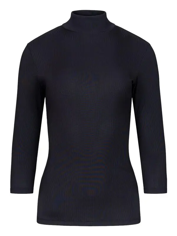OH!ZUZA NIGHT&DAY Ribbed Turtleneck Top With 3/4 Sleeves - Black