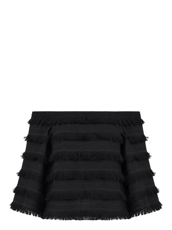 MIRIMALIST Off-shoulder Fringe Blouse - Black