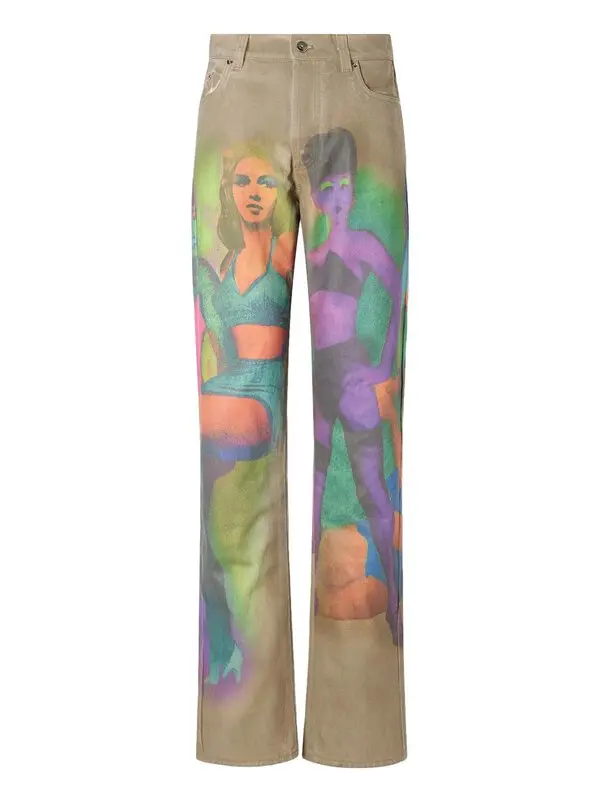 Versace The Femmes Printed Straight-leg Jeans - Green