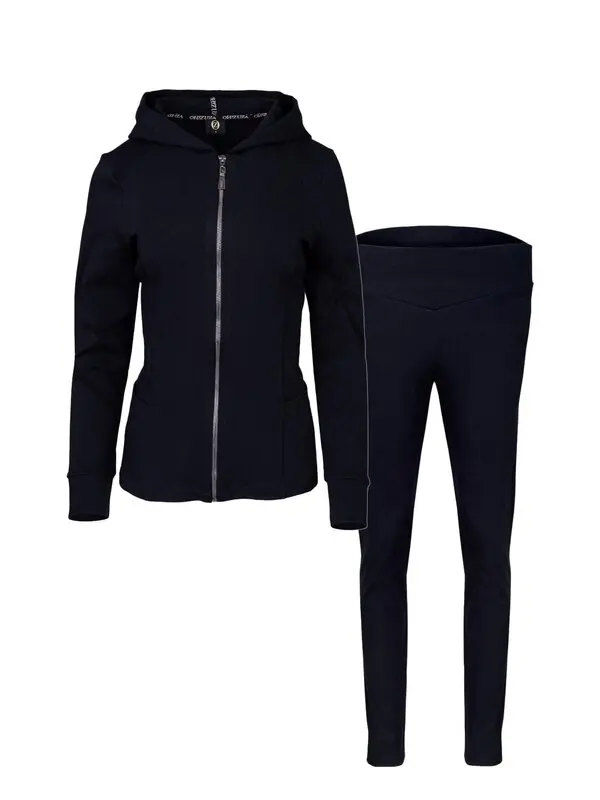 OH!ZUZA NIGHT&DAY Cotton Zip-up Hoodie And Lounge Tight Set - Black