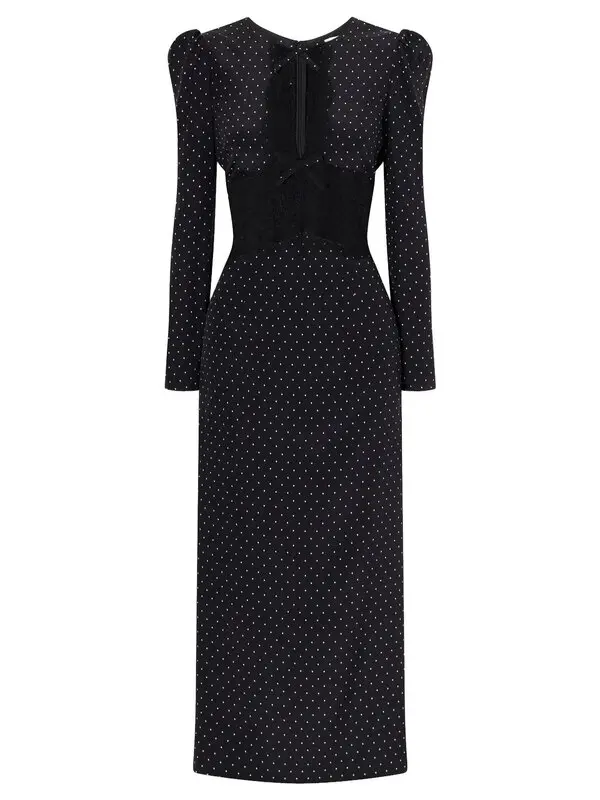 Alessandra Rich Polka Dot Silk Midi Dress - Black