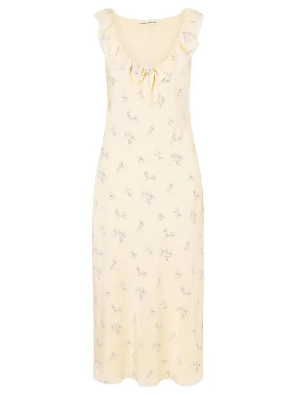 Alessandra Rich Floral-print Silk Midi Dress With Lace Trim - Yellow