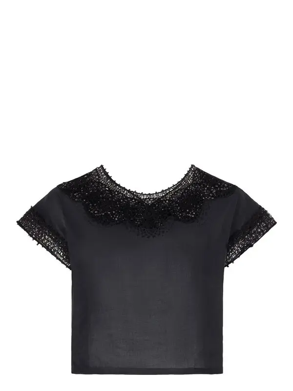 NILI LOTAN Caila Ramie Top With Crochet Trim - Black