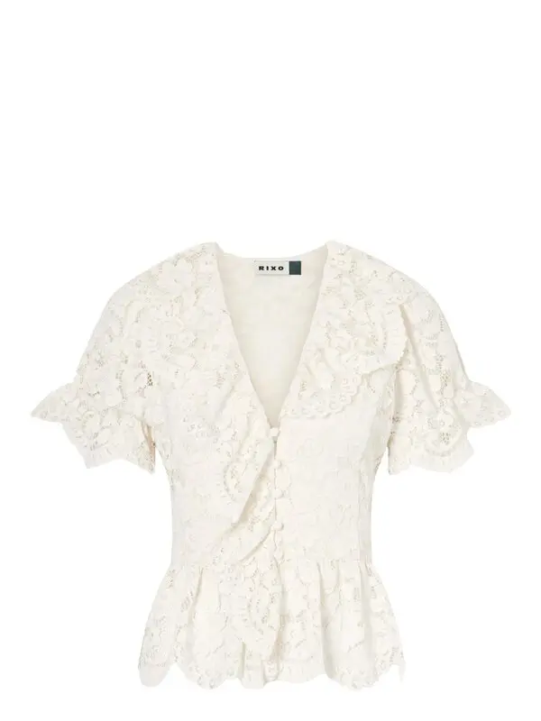 Rixo Dollie Lace Blouse With Ruffled Peplum - Neutrals
