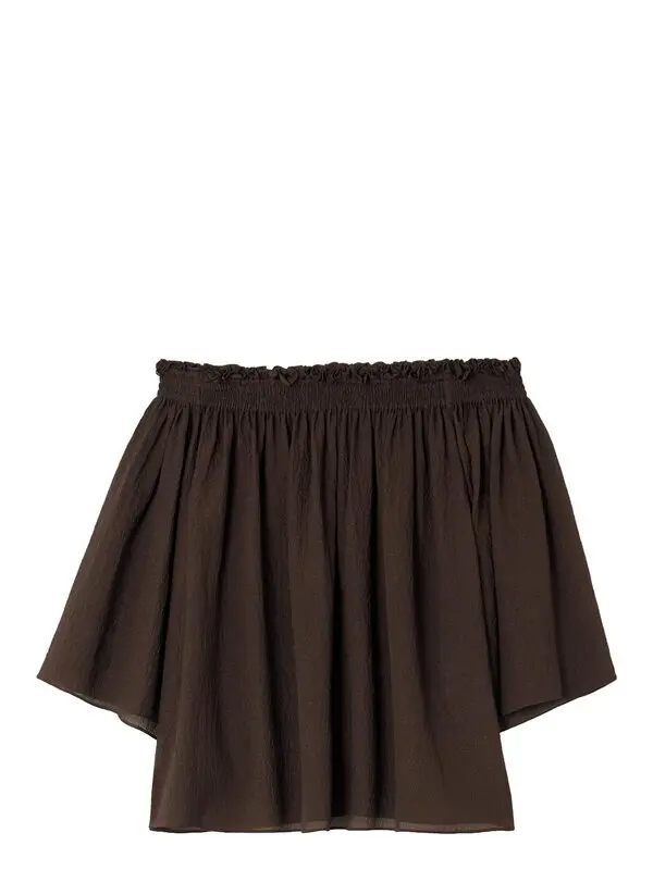 JOSEPH Emi Off-the-shoulder Shirred Seersucker Top - Brown
