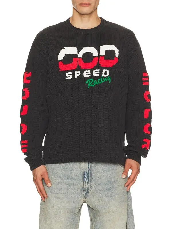 RICE NINE TEN Knitted Racing Sweater - Black
