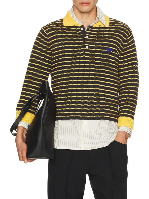 RICE NINE TEN Knitted Cropped Polo Shirt In ,yellow - Black